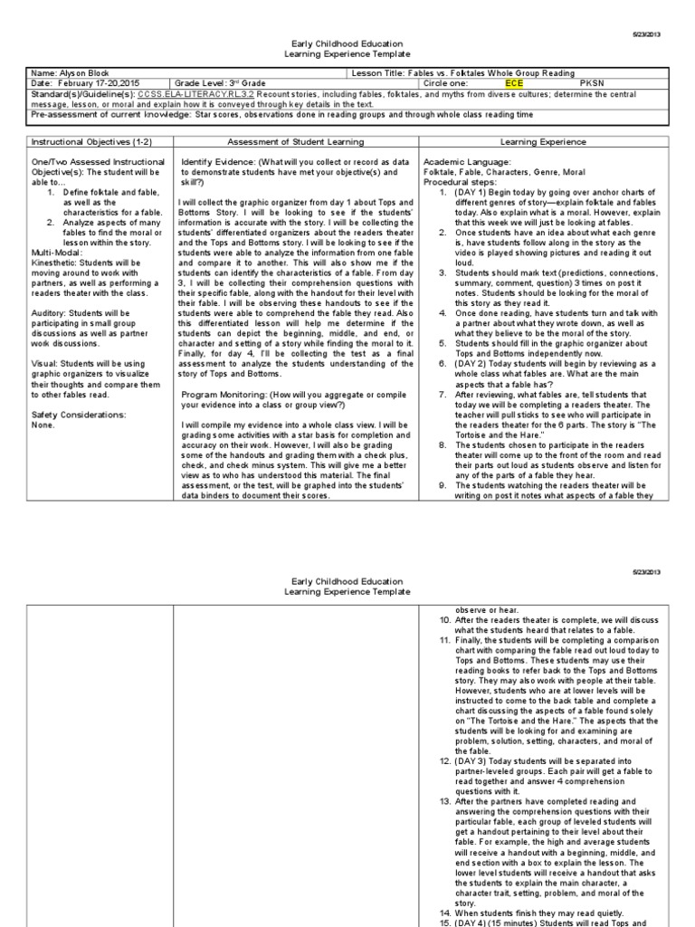 Fables vs. Folktales Lesson Plan | PDF | Reading Comprehension ...