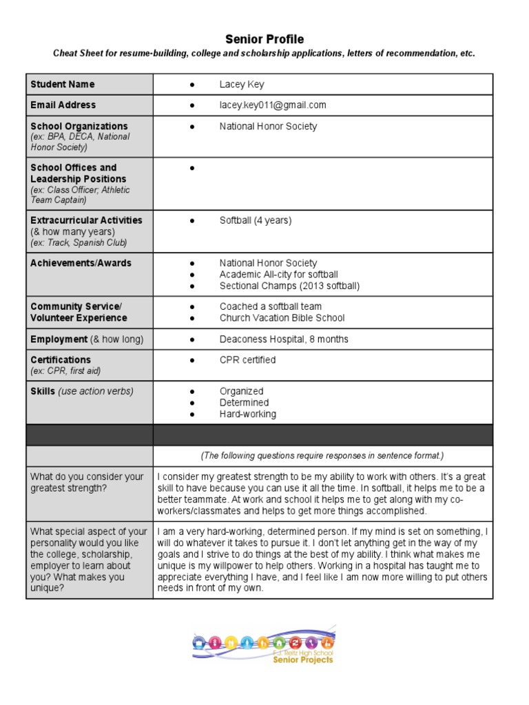 Senior Profile Resume Cheat Sheet | PDF
