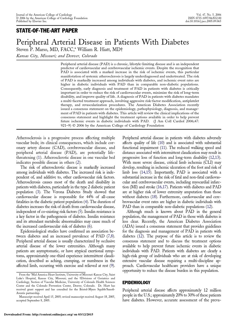 Peripheral Arterial Disease in Patients With Diabetes: State-Of-The-Art ...