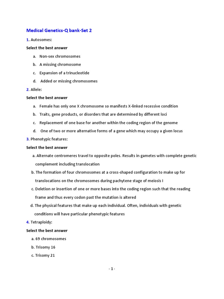 Medical Genetics MCQs for Exams | PDF | Oncogene | Genetic Disorder