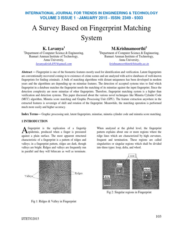 A Survey Based On Fingerprint Matching System | PDF | Graphics Processing Unit | Fingerprint