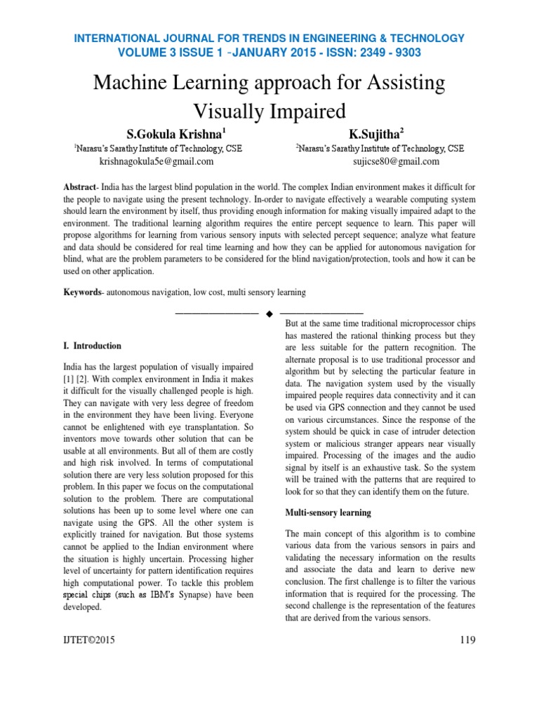 Machine Learning Approach For Assisting Visually Impaired | PDF ...