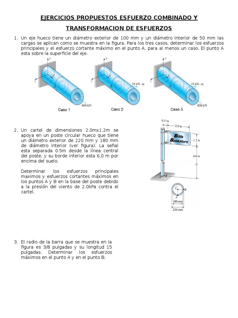 Ejercicios Propuestos Esfuerzo Combinado y | PDF | Estrés (Mecánica) | Ingeniería mecánica