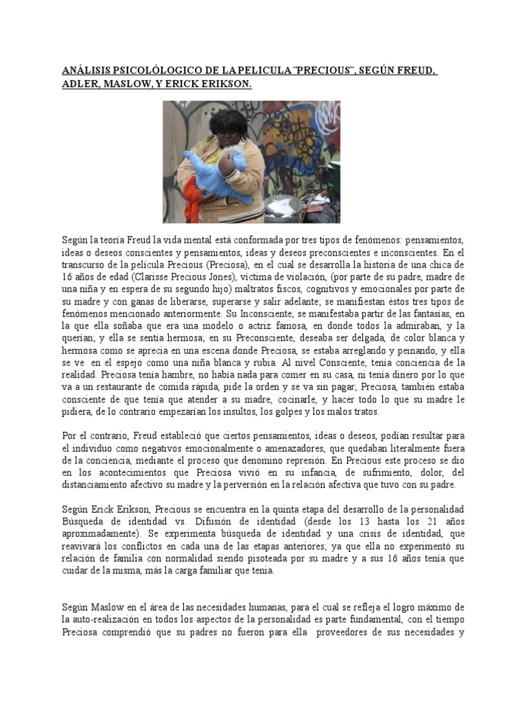 Análisis Psicológico de "Precious" según Freud y Erikson | PDF | Mente ...
