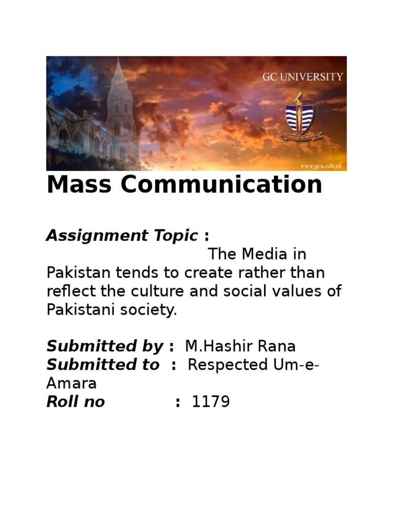 Mass Communication: Assignment Topic | PDF | Plural | Mass Media