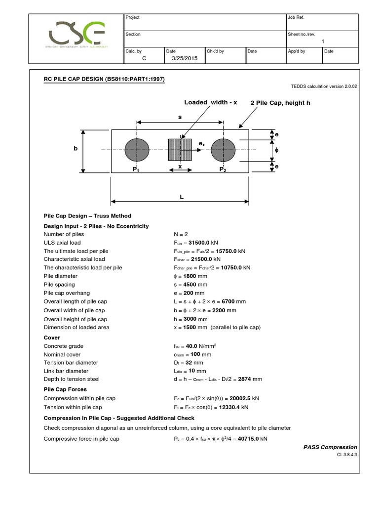 Pile CAP Design Example + 2 Piles | PDF | Deep Foundation | Structural ...