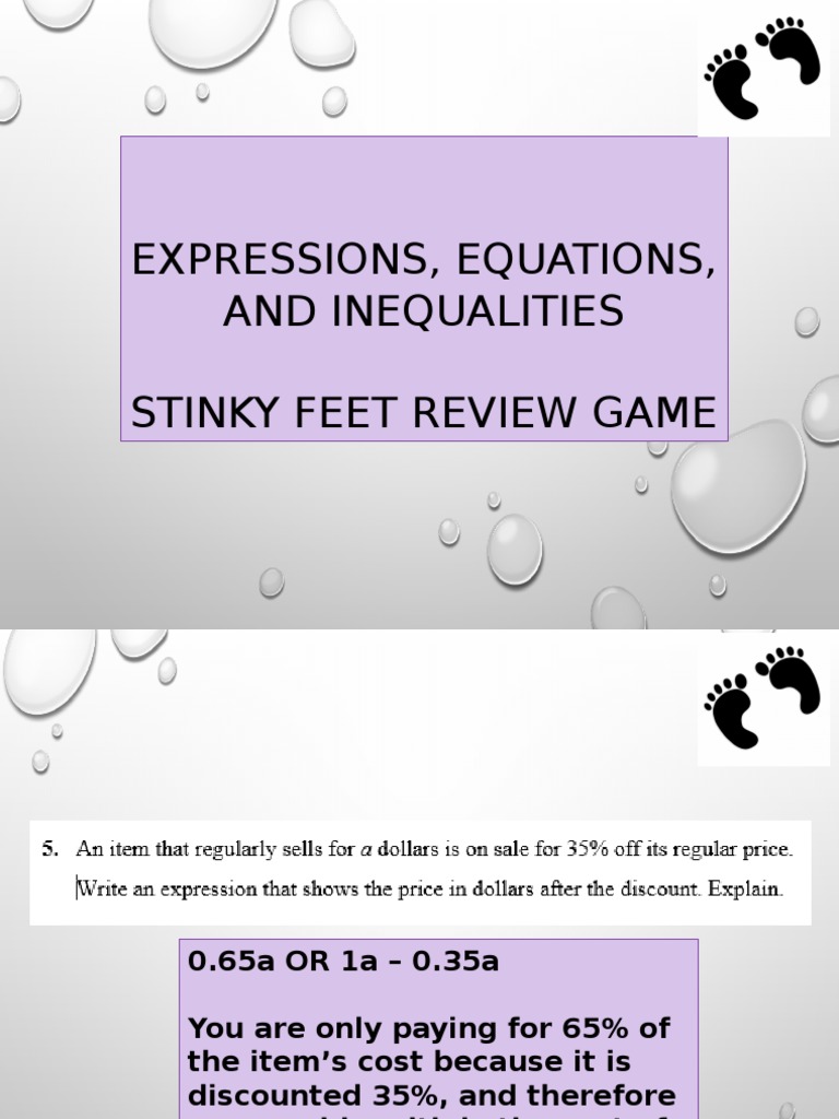 Expressions and Equations Stinky Feet Review Game (Sub Plans) | PDF ...
