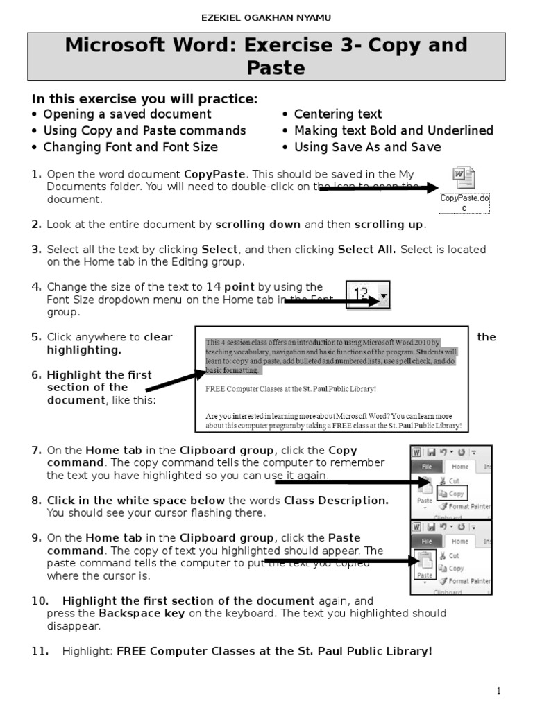 MS Word Copy and Paste Exercise | PDF | Text | Human–Computer Interaction