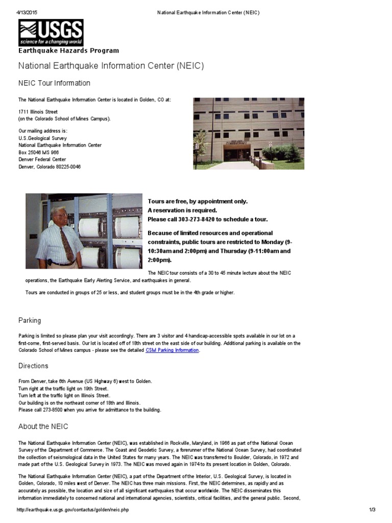 NEIC Tour and Earthquake Info | PDF | Seismology | Earthquakes