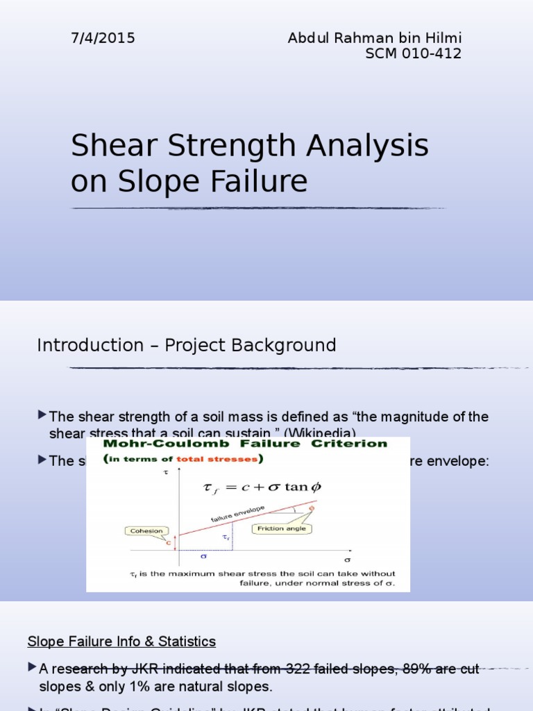 Shear Strength Analysis on Slope Failure | PDF | Landslide | Soil