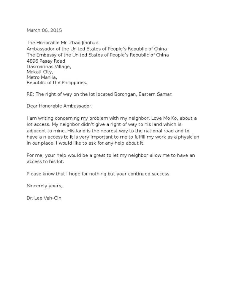 Letter To Ambassador | PDF