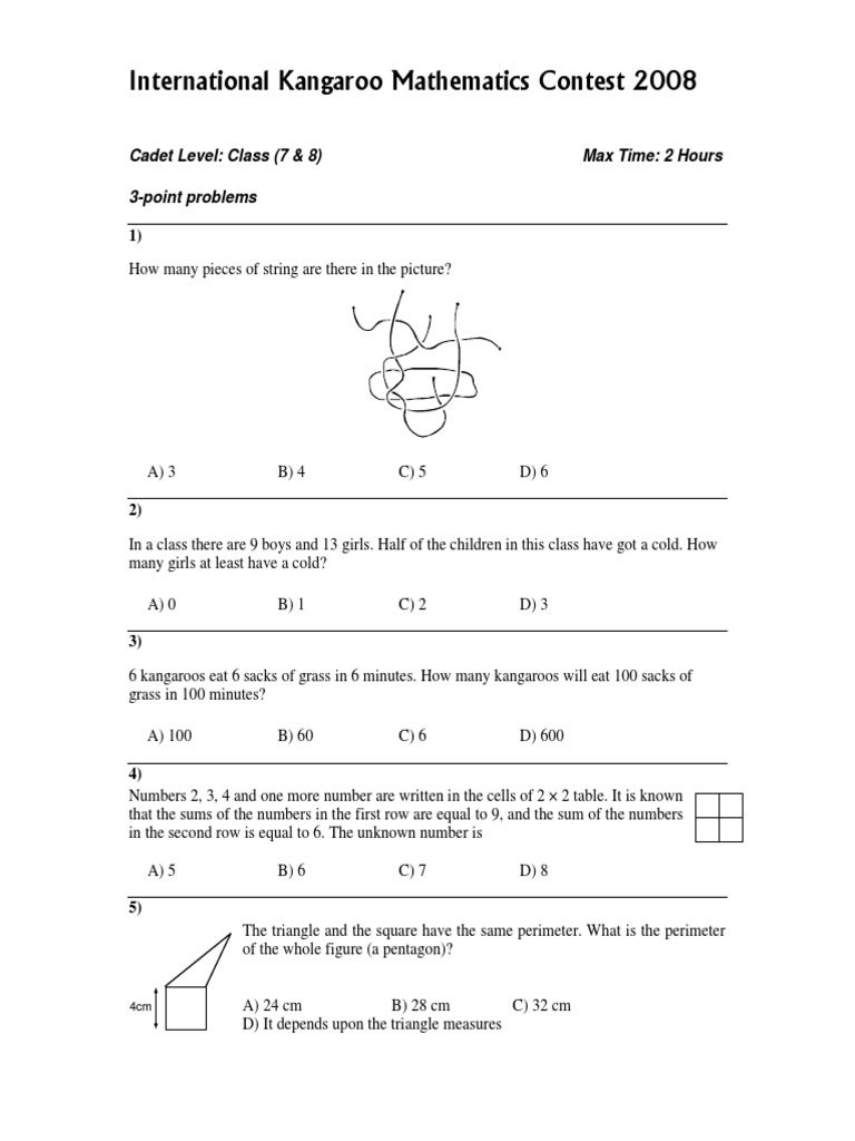 International Math Contest 2008 for Grades 7-8 | PDF | Rectangle | Tangent
