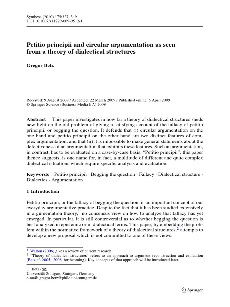 Betz - 'Petitio Principii and Circular Argumentation as Seen From a Theory of Dialectical ...