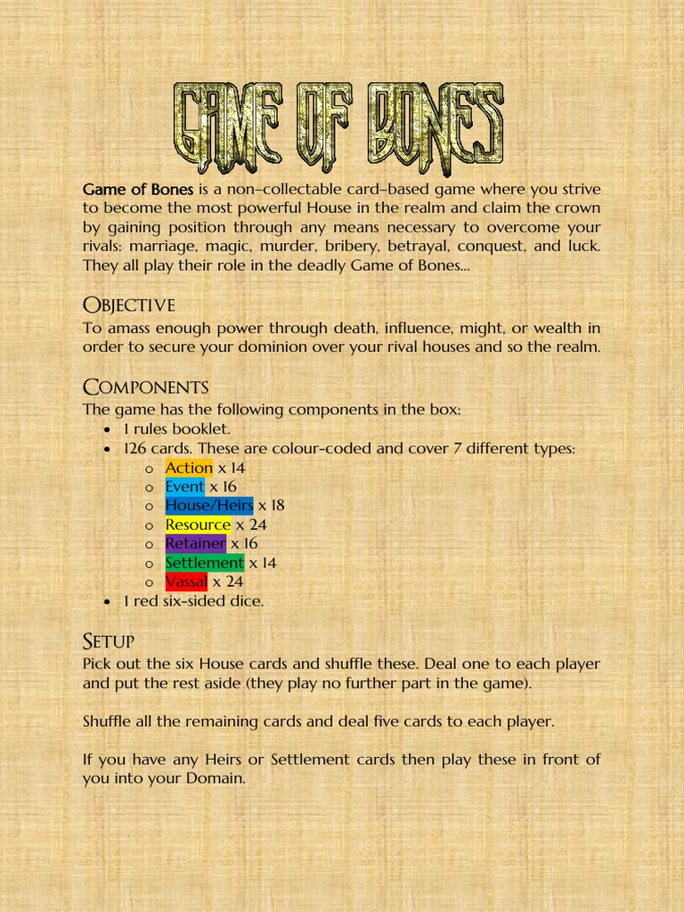 Game of Bones Rules | PDF | Ephemera | Leisure Activities