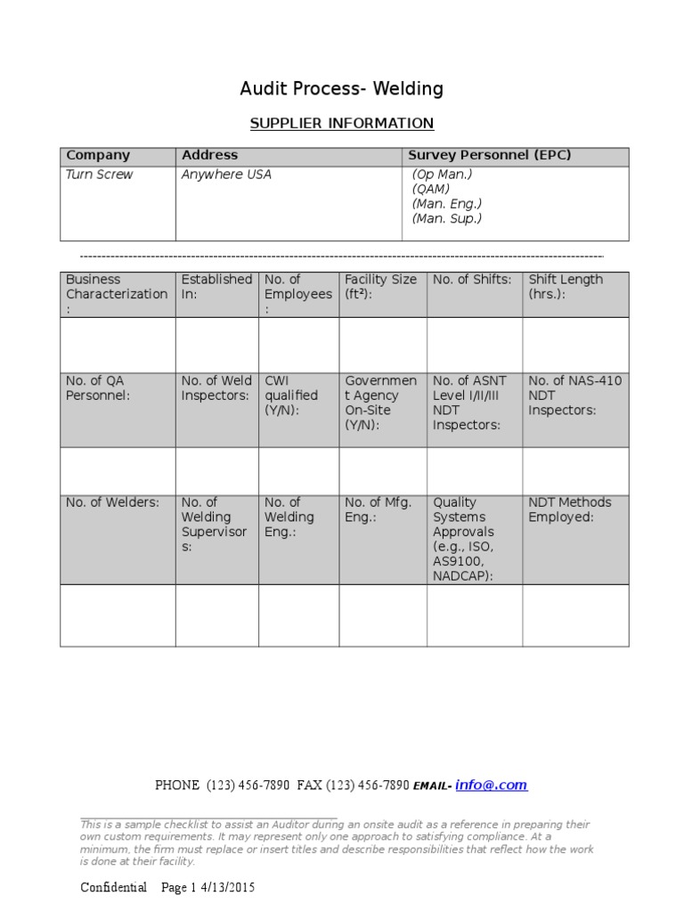 Welding Audit Checklist Template | PDF | Nondestructive Testing | Welding