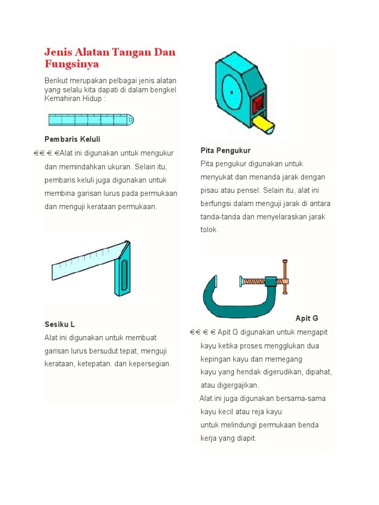Jenis Alatan Tangan Dan Fungsinya