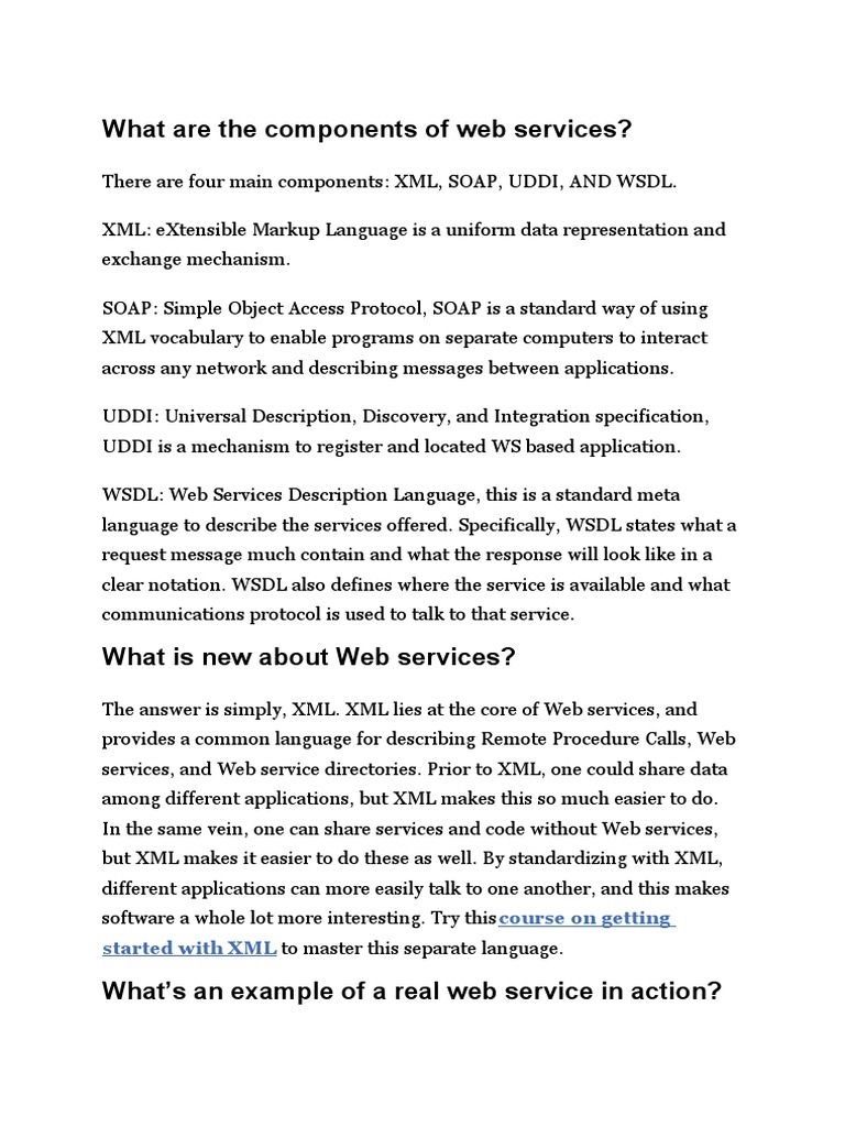 What Are The Components of Web Services?: Course On Getting Started With XML | PDF | Web Service ...