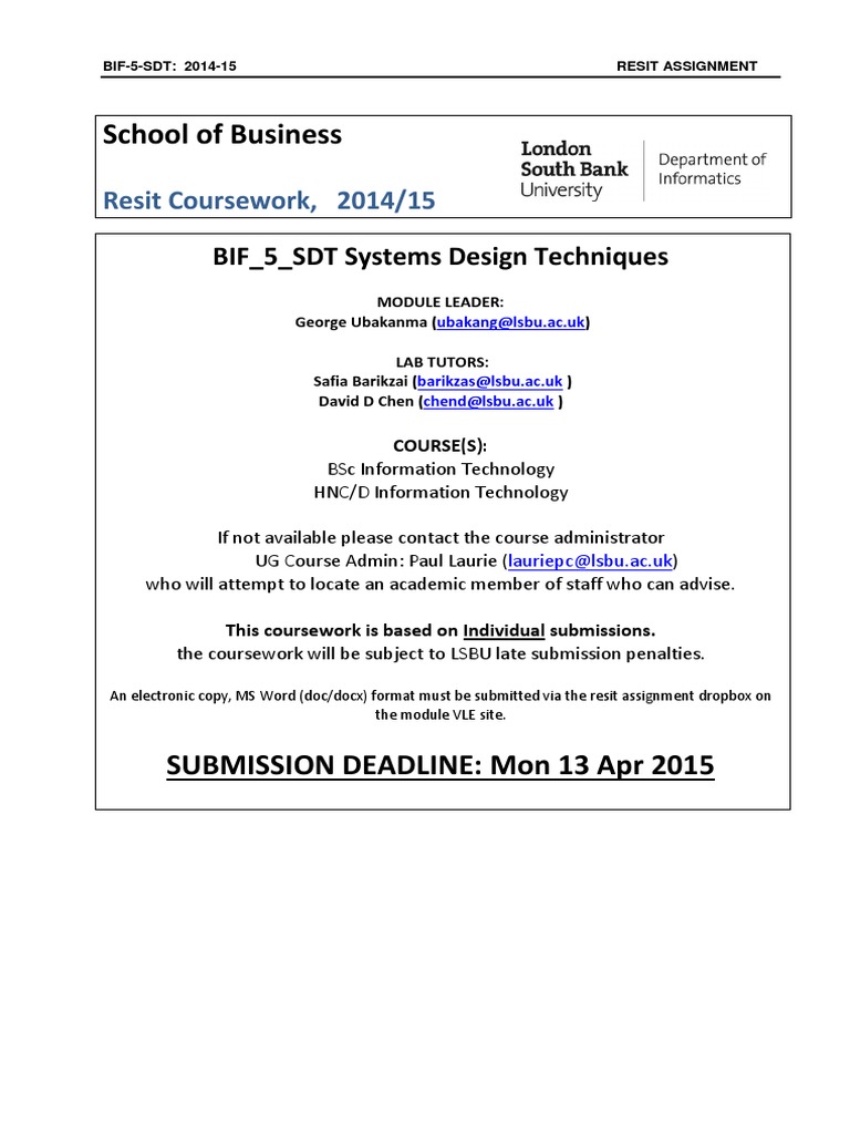 School of Business: Resit Coursework, 2014/15 | PDF | Fire Engine | Use ...