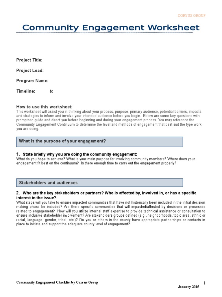 Community Engagement Worksheet | PDF | Community | Accessibility
