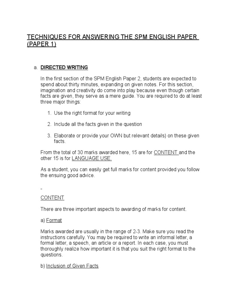 SPM English 1119 Essay Techniques | PDF | English Language | Essays