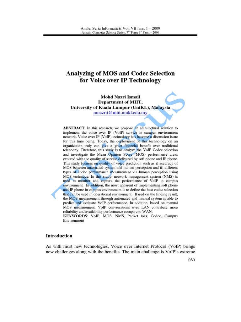 VoIP Codec Analysis and MOS Evaluation | PDF | Voice Over Ip ...