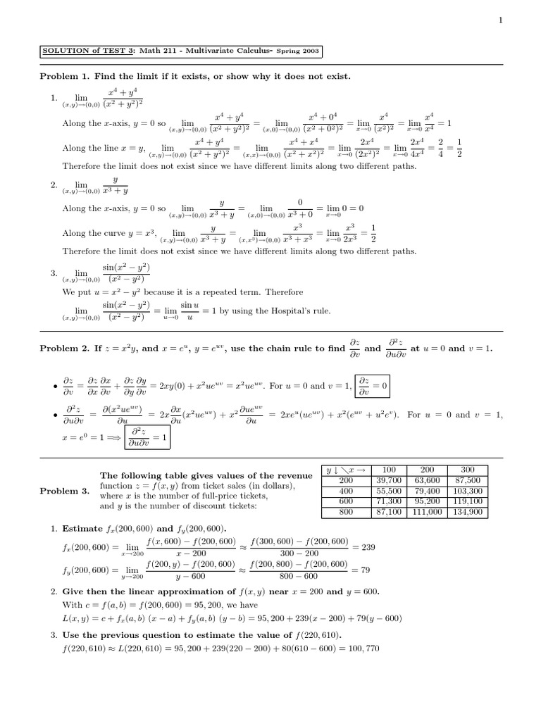 SOLUTION of TEST 3: Math 211 - Multivariate Calculus | PDF | Gradient ...