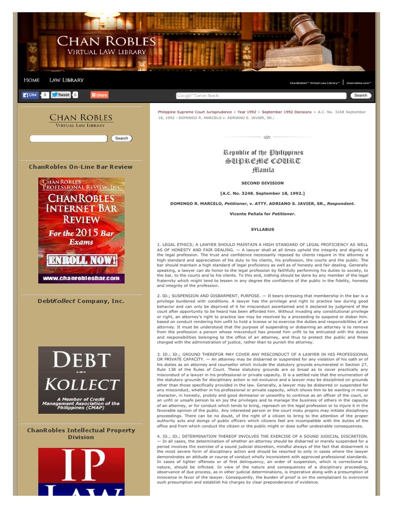 22 Marcelo Vs Javier A.C. No. 3248 September 18, 1992 - Domingo R ...