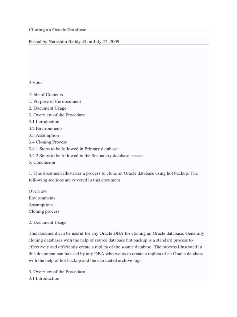 A Step-by-Step Guide to Cloning an Oracle Database Using Hot Backup Recovery | PDF | Oracle ...