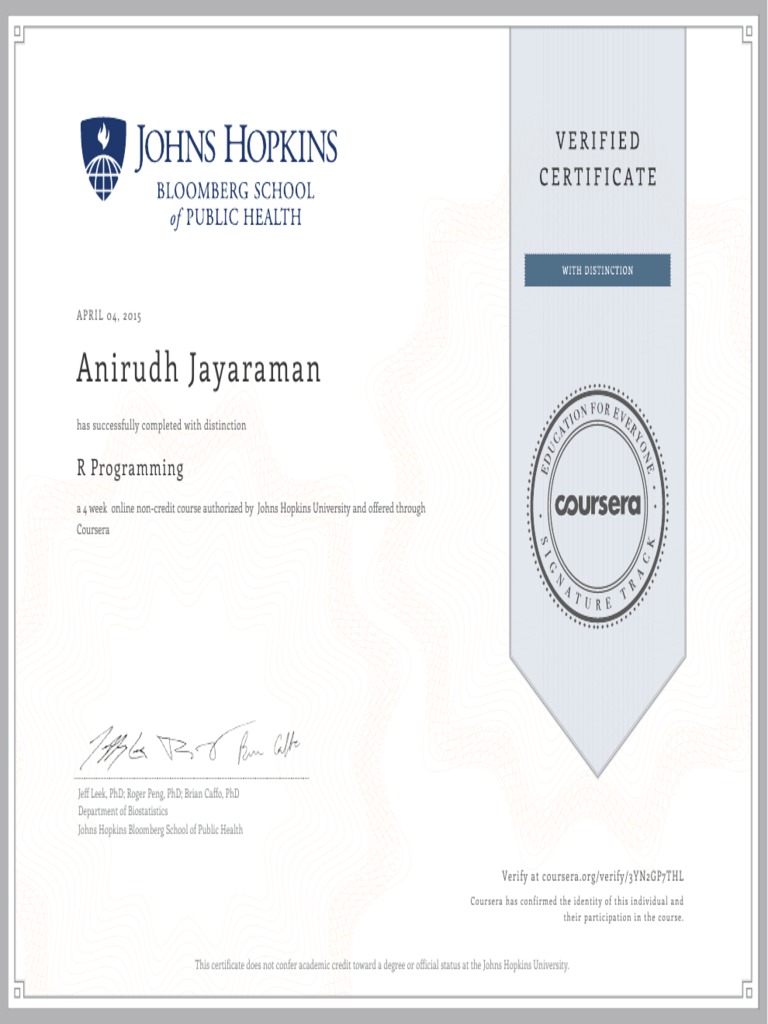 R Programming Coursera Verified Certificate | PDF