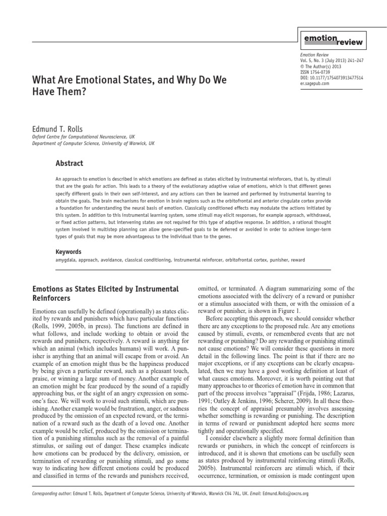 What Are Emotional States, and Why Do We Have Them | PDF
