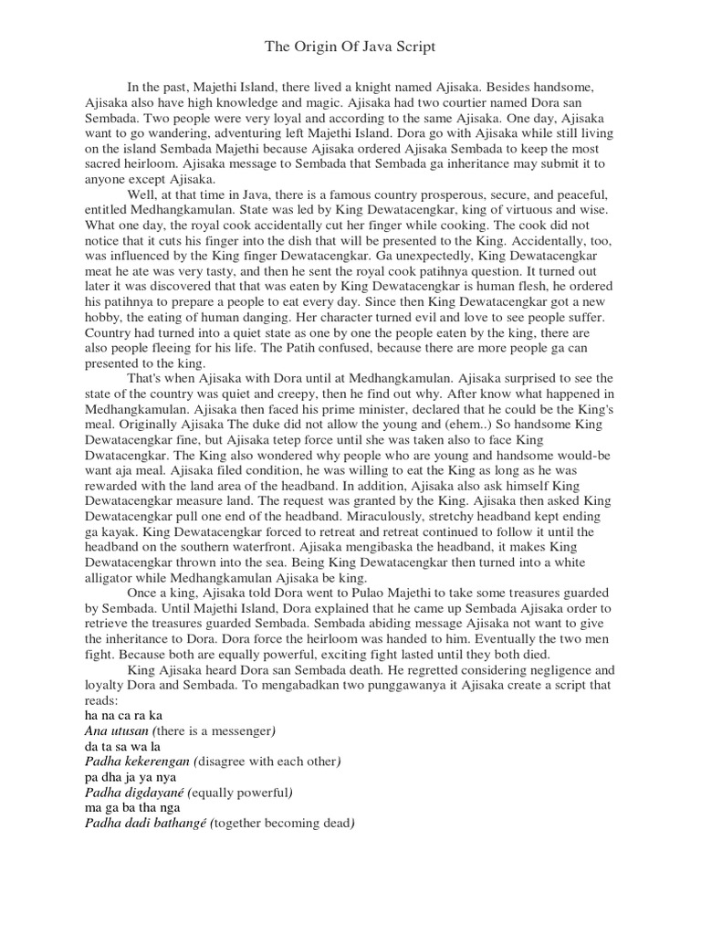 The Origin of Java Script: Hanacaraka Datasawala Padhajayanya ...