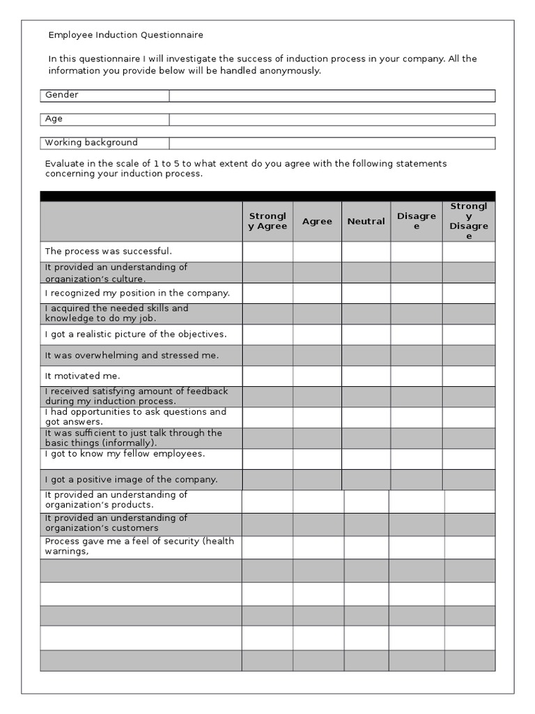 Induction Process Feedback Survey | PDF | Career & Growth | Business
