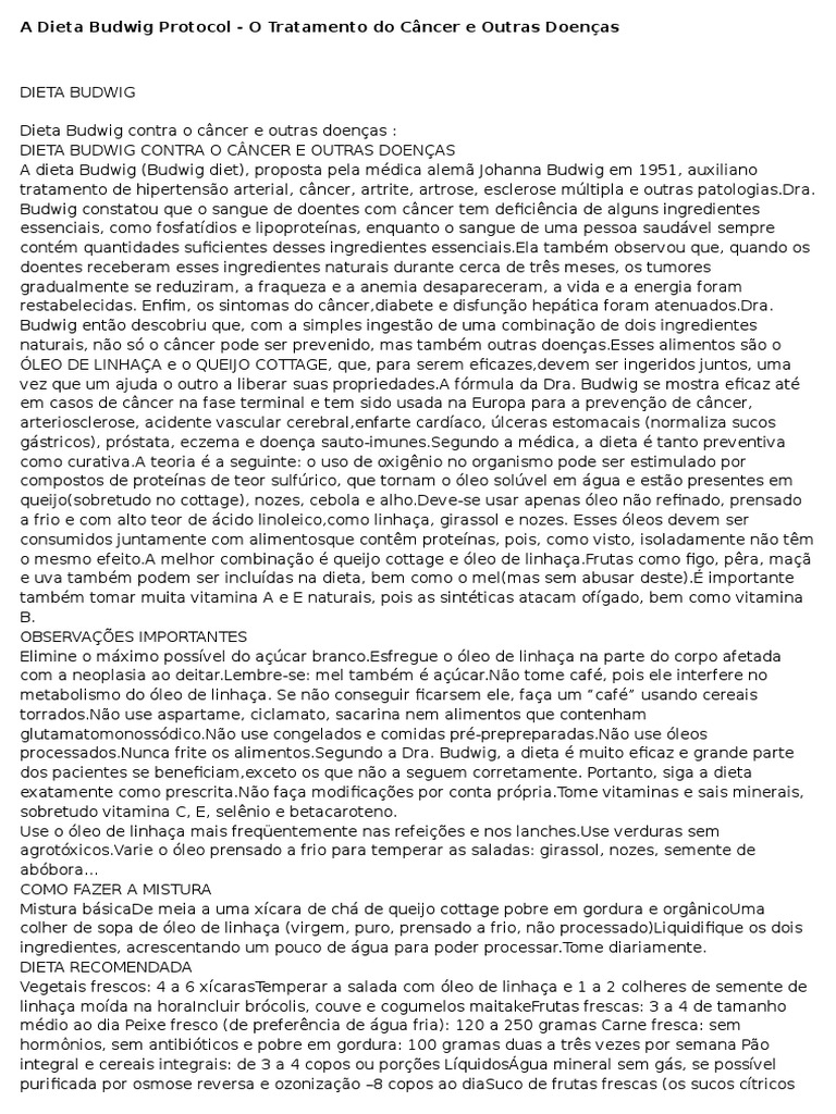 A Dieta Budwig Protocol | PDF | Câncer | Linho