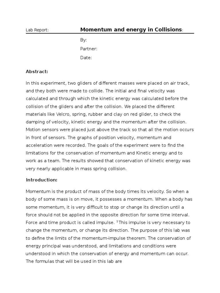 Momentum and Energy in Collisions: Abstract | PDF | Momentum | Collision