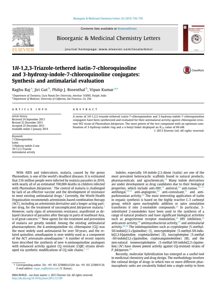 1H 1,2,3 Triazoletethered Isatin 7 Chloroquinoline and 3hydroxyindole 7 ...