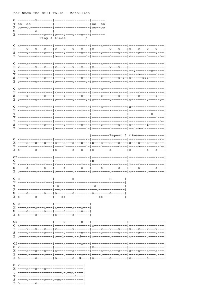 For Whom The Bell Tolls - Metallica Drum Tabs | PDF