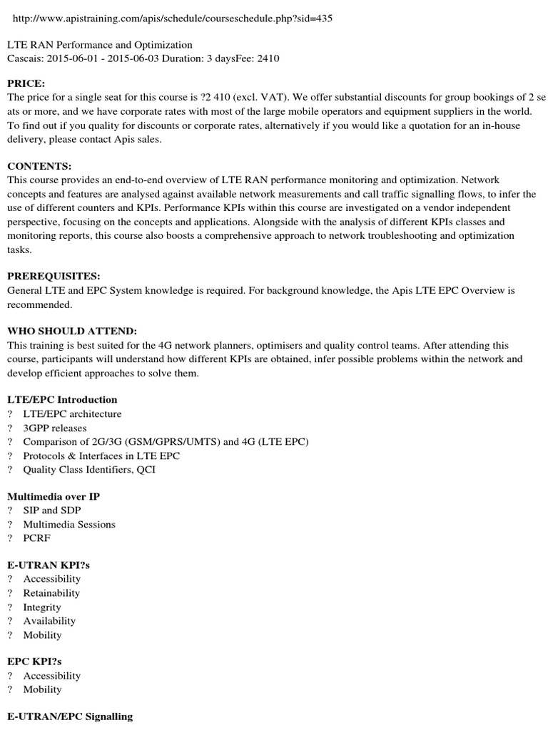 LTE RAN Performance and Optimization | PDF | Lte (Telecommunication) | 4 G