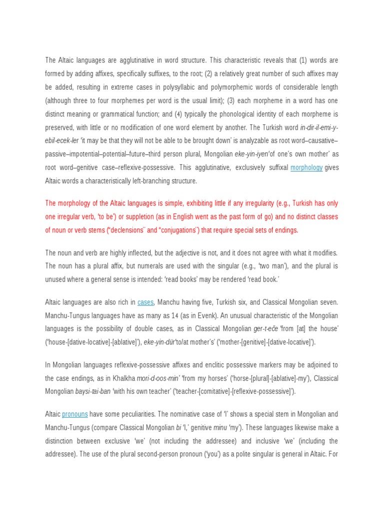 The Altaic Languages Are Agglutinative in Word Structure | PDF ...