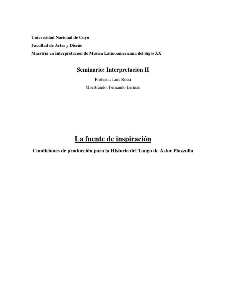 Inspiración en la Historia del Tango | PDF