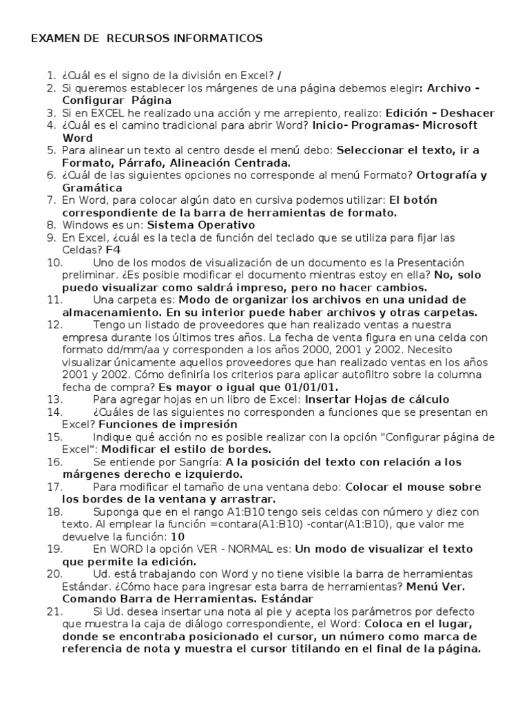 Preguntas de Examen Recursos Informaticos | PDF