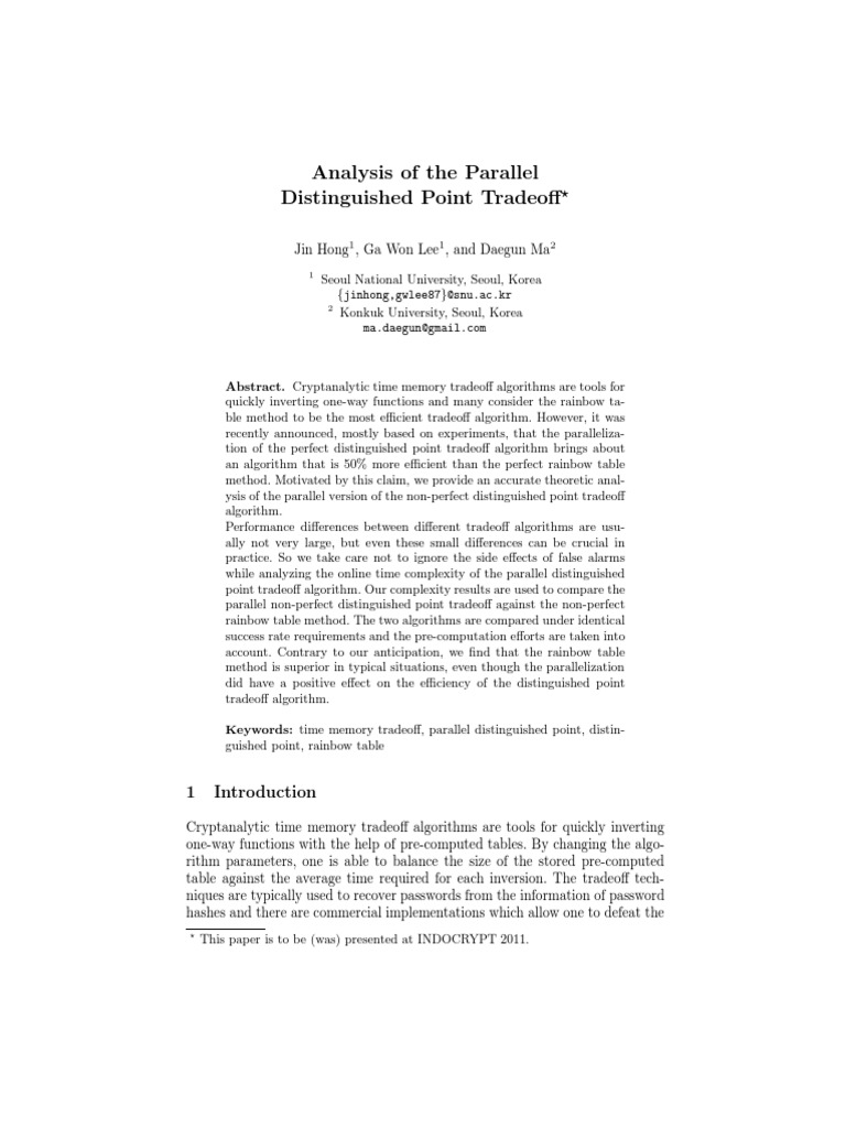 Analysis of The Parallel Distinguished Point Tradeoff | PDF | Parallel ...