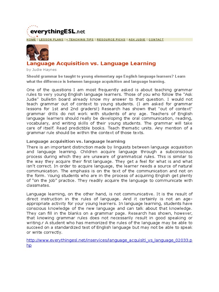 Language Acquisition vs. Learning Explained | PDF