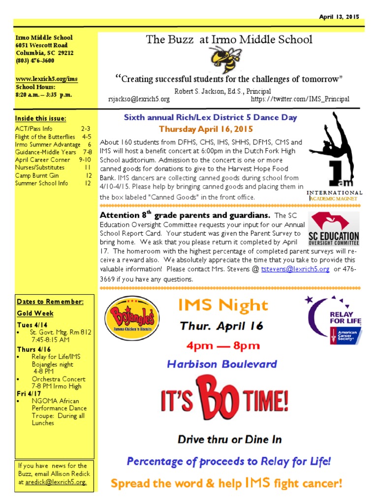 The Buzz at Irmo Middle School ": Sixth Annual Rich/Lex District 5 ...