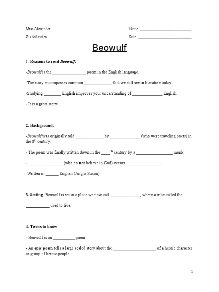 Beowulf Study Guide: Key Concepts & Background | PDF | Beowulf | Hero