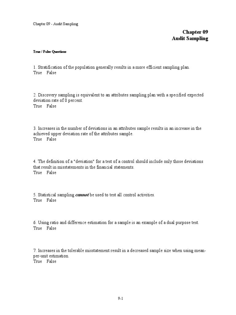 Chapter 9 - Test Bank | PDF | Audit | Risk