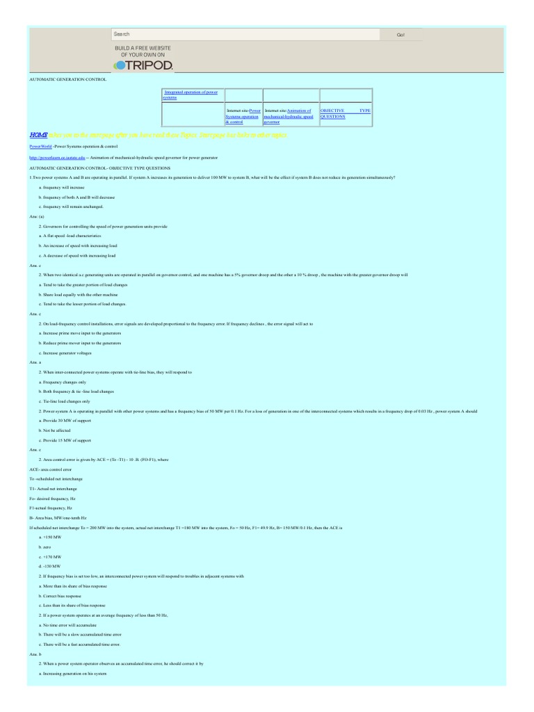 Automatic Generation Control | PDF | Electric Power System | Electric ...