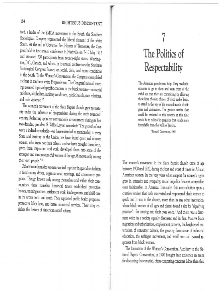 Higginbotham - The Politics of Respectability | PDF