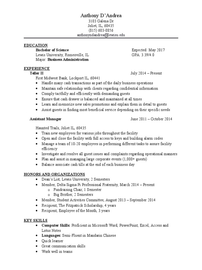 Anthony D'Andrea Resume: Business Admin | PDF