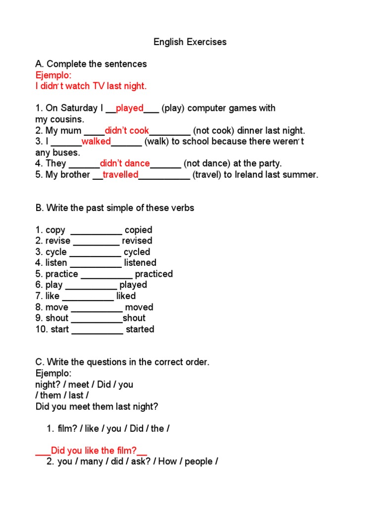 English Exercises Past Simple | PDF