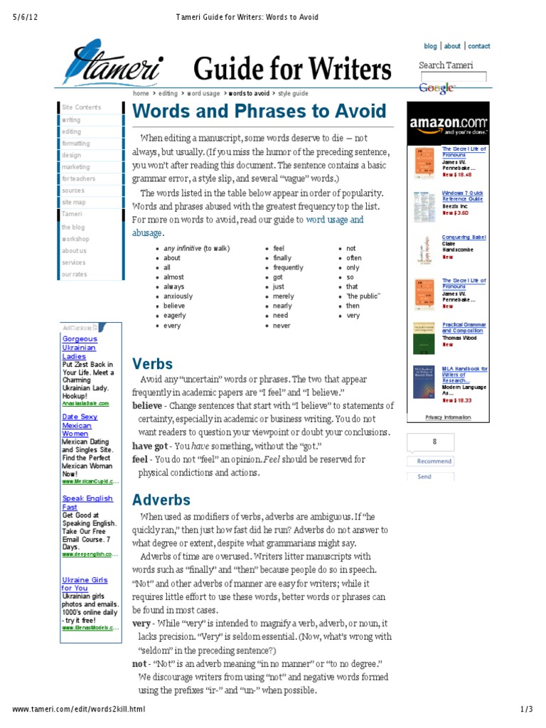 Tameri Guide For Writers - Words To Avoid | PDF | Adverb | Phrase